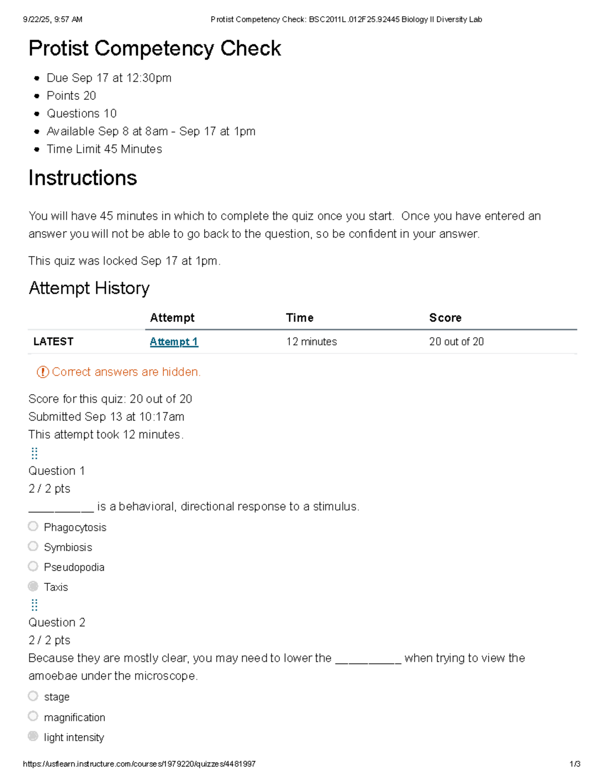 Protist Competency Check: BSC2011L Biology II Lab Quiz Details - Studocu