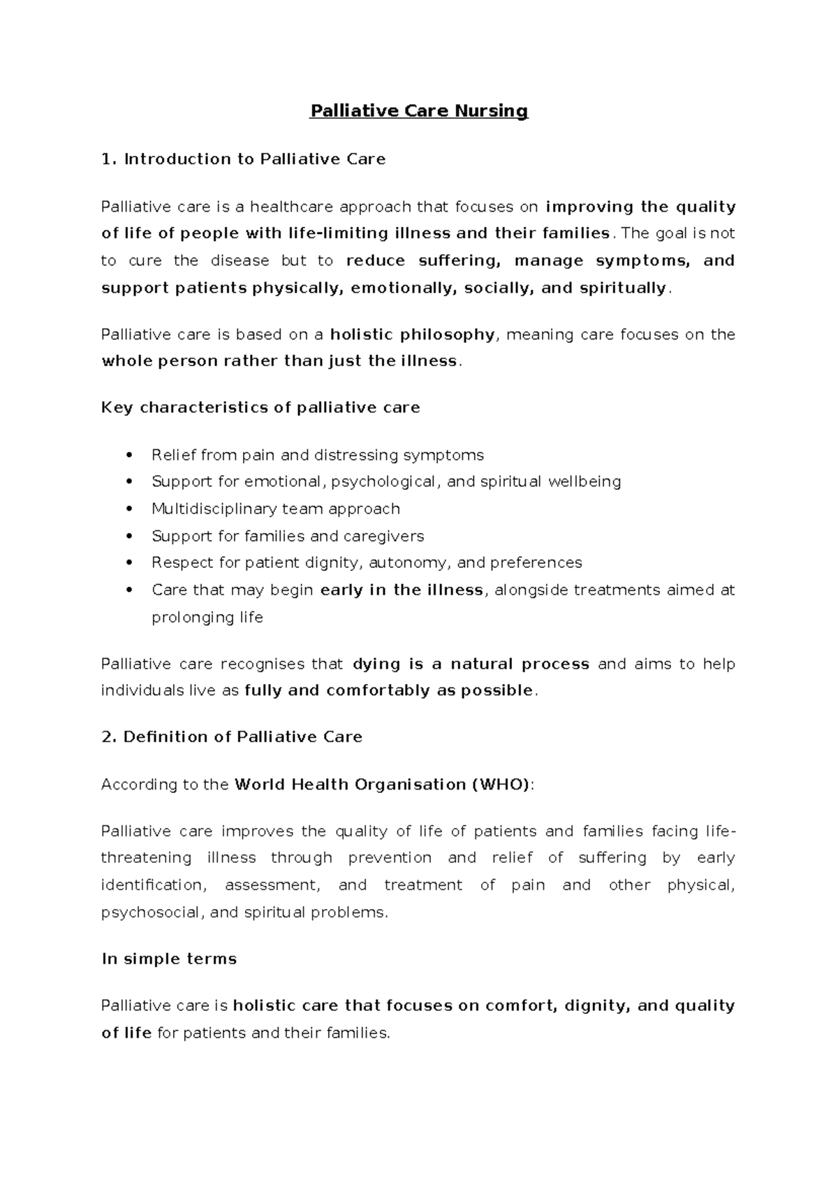 Palliative Care Nursing: Comprehensive Study Notes for Course 101 - Studocu