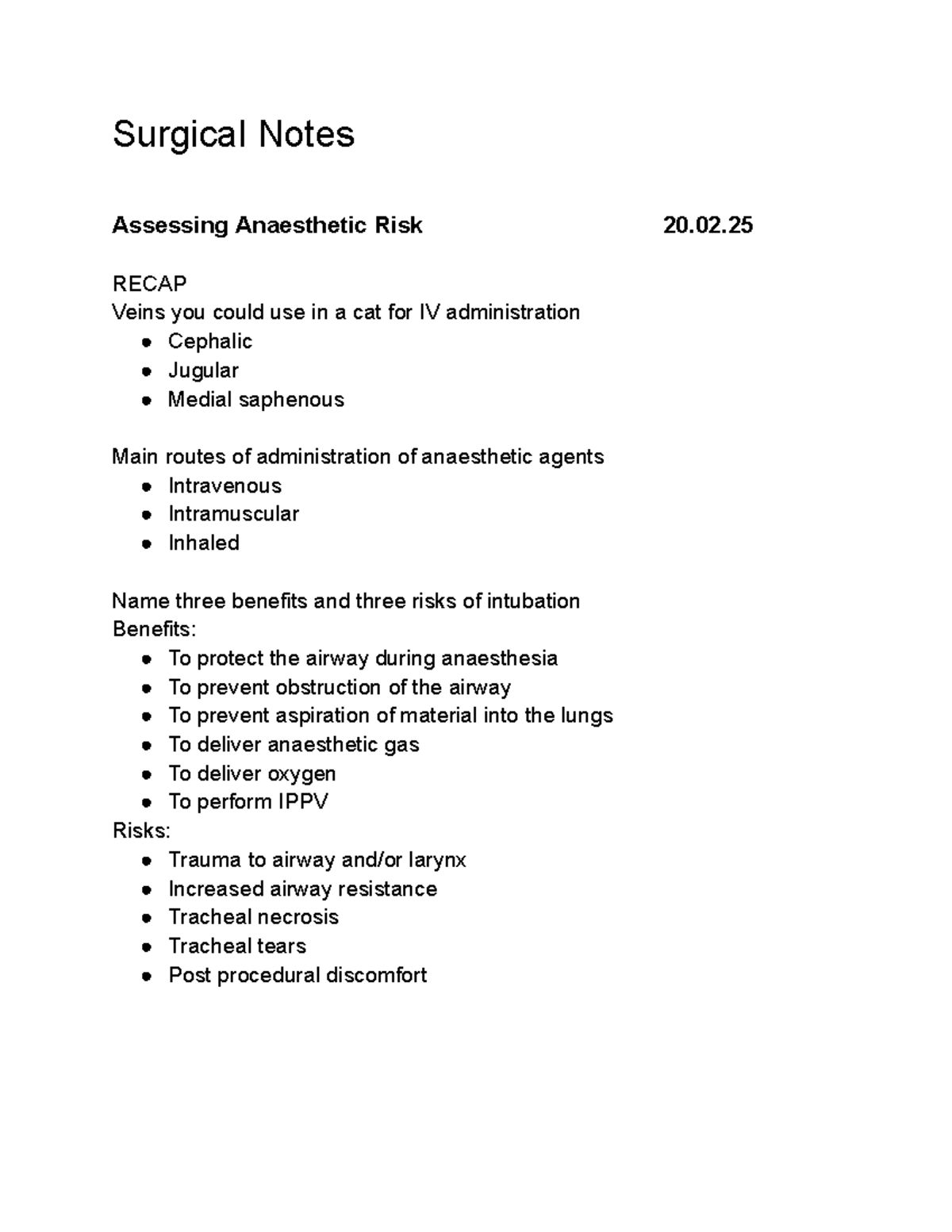 Pre-Anesthetic Assessment & Monitoring Protocols - VET-302 Final Exam ...