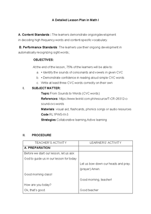 MATH-DEMO-Benjie - Final demo in math 1 subtraction - A Detailed Lesson ...