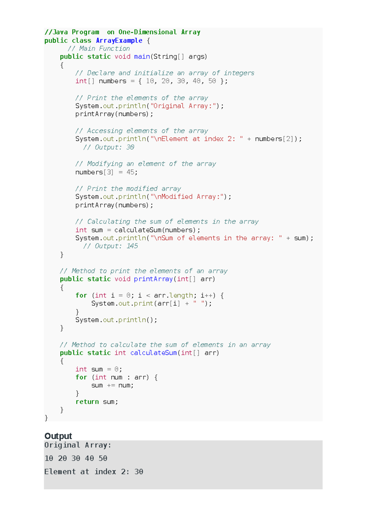 Java One-Dimensional Array Example and Operations - Studocu