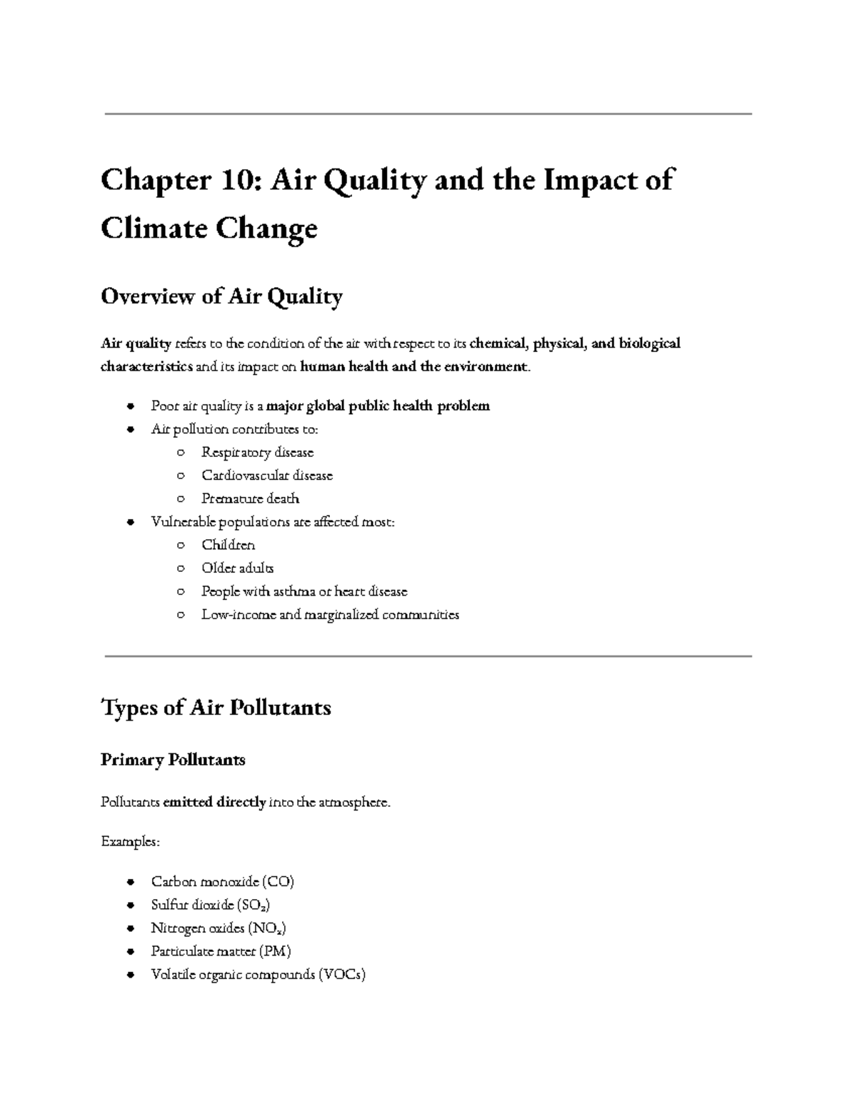 MIEH300 Chapter 10: Air Quality & Climate Change Overview - Studocu