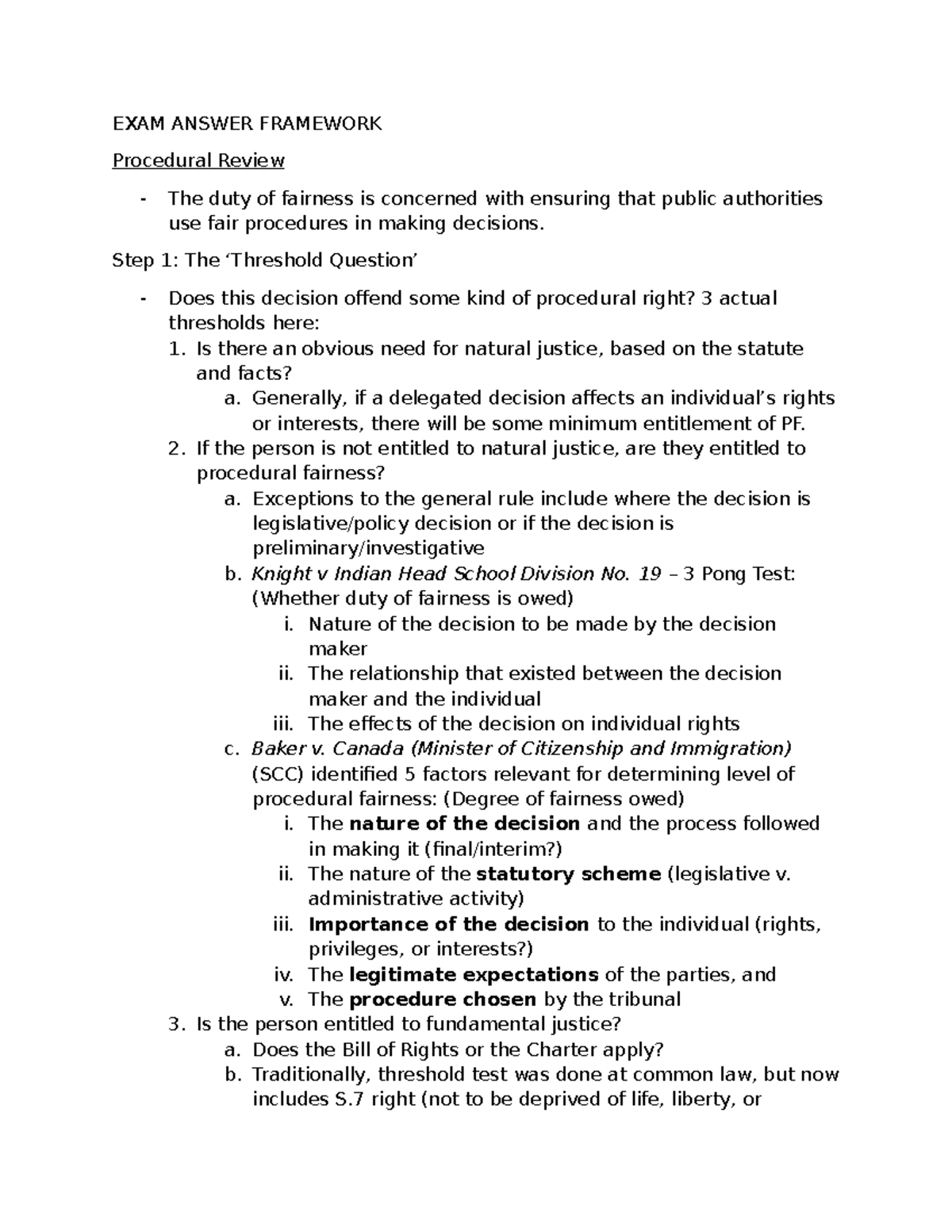 EXAM Answer Framework - Roadmap - EXAM ANSWER FRAMEWORK Procedural ...