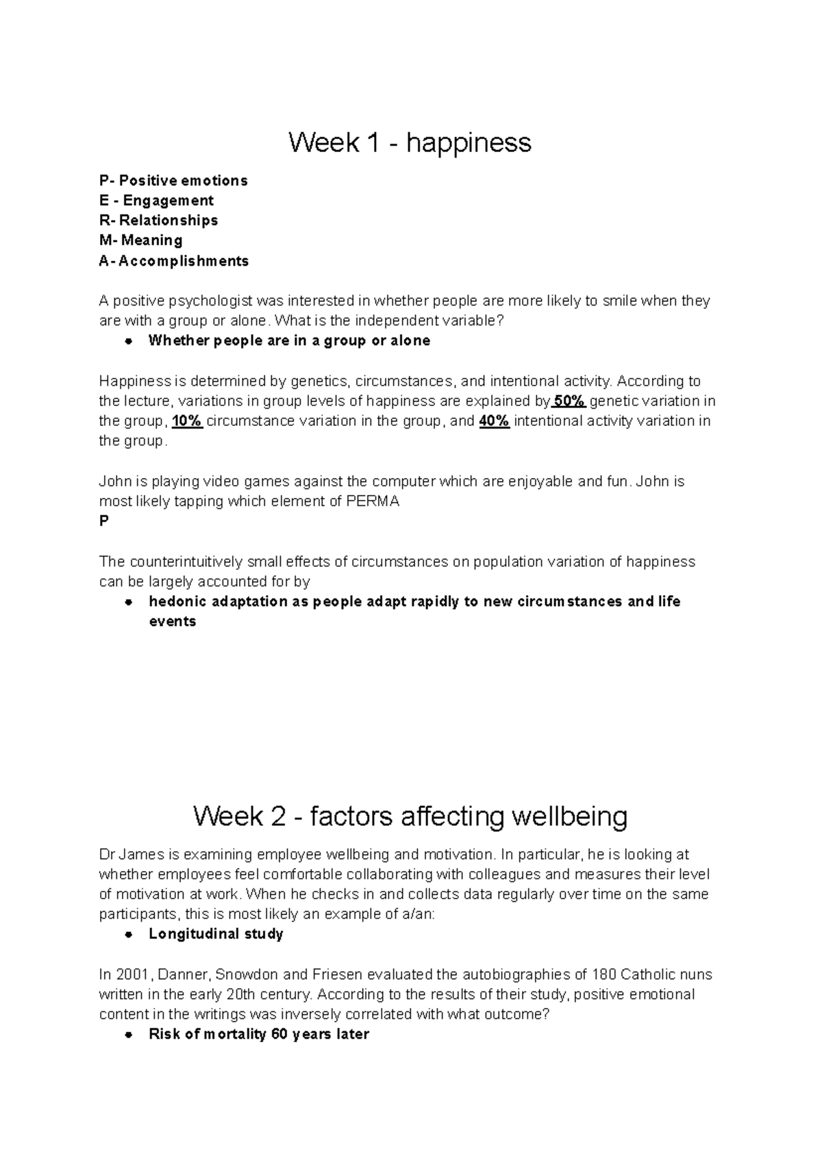 Positive Psychology - exam prep mcc question answers - Week 1 ...