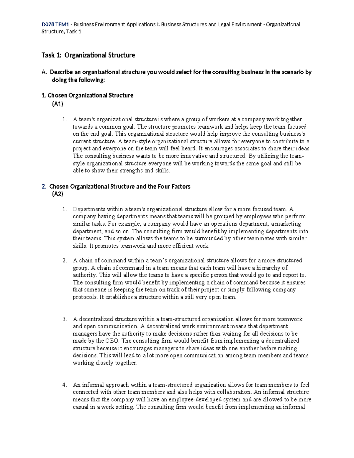 D078 TEM1 Business Environment Applications I: Org Structure Analysis ...