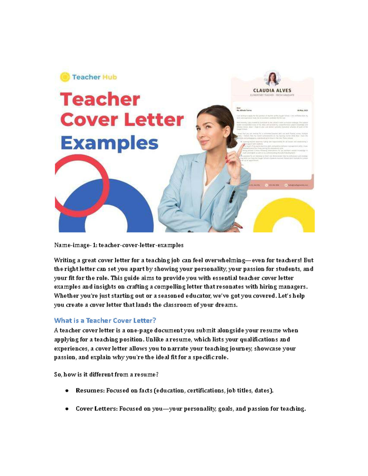 Teacher Cover Letter Examples Guide for Educators (EDU 101) - Studocu