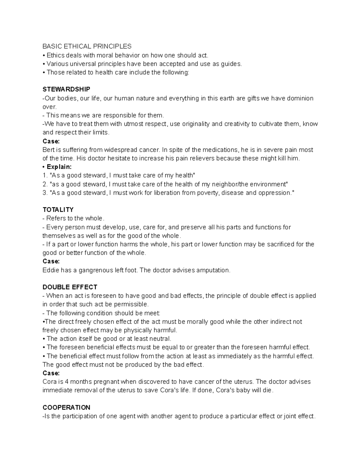 BASIC ETHICAL PRINCIPLES IN HEALTHCARE: A Case Study Analysis - Studocu