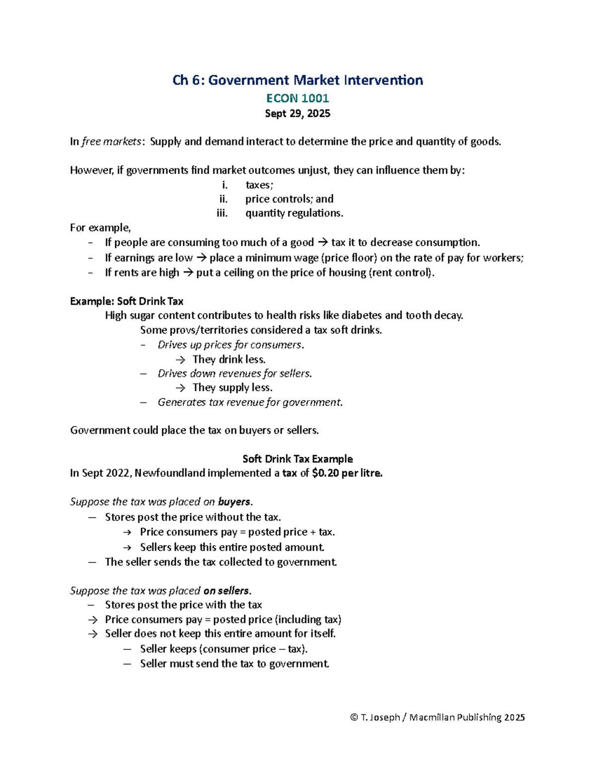 Ch 6: Government Market Intervention Notes ECON 1001 - Studocu