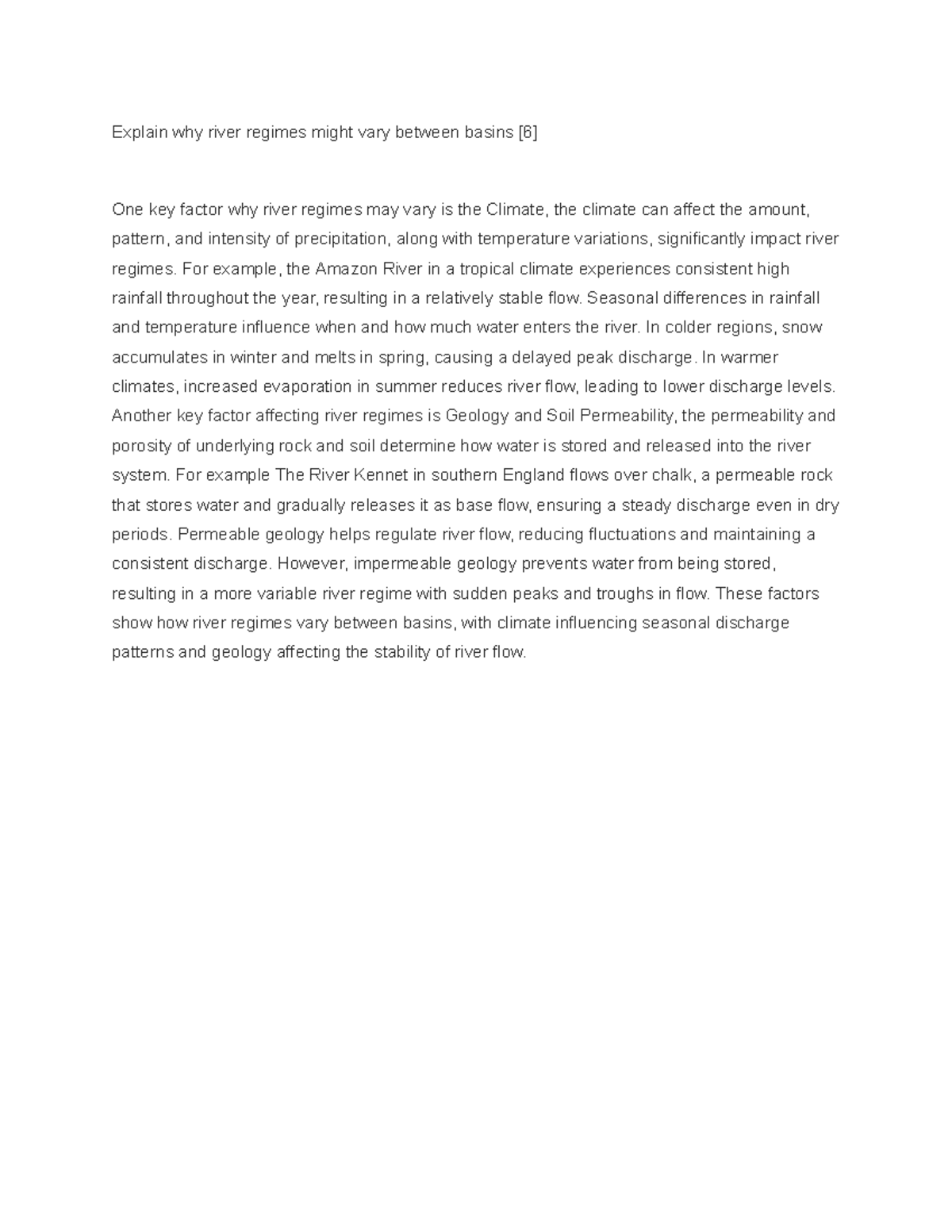 River Regimes Variation: Key Factors Explained (6 Marks) - Studocu