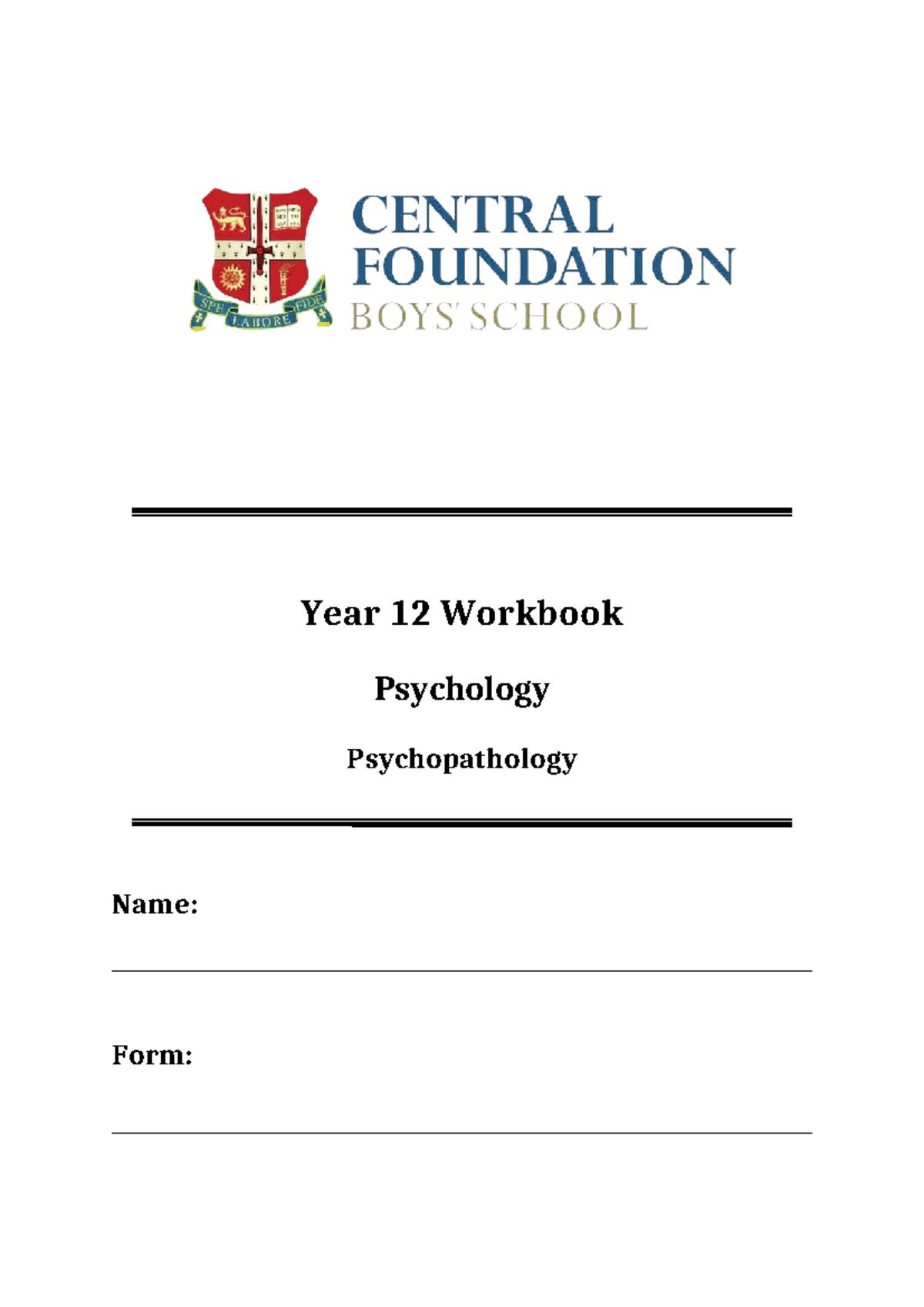 Year 12 Psychology Workbook: Psychopathology Overview and Definitions ...