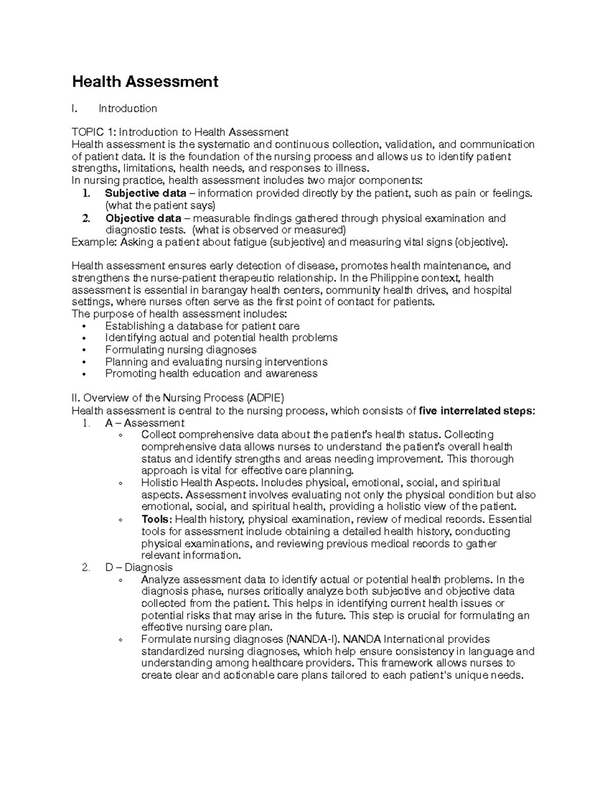 HA-WEEK-1: Introduction to Health Assessment in Nursing - Studocu