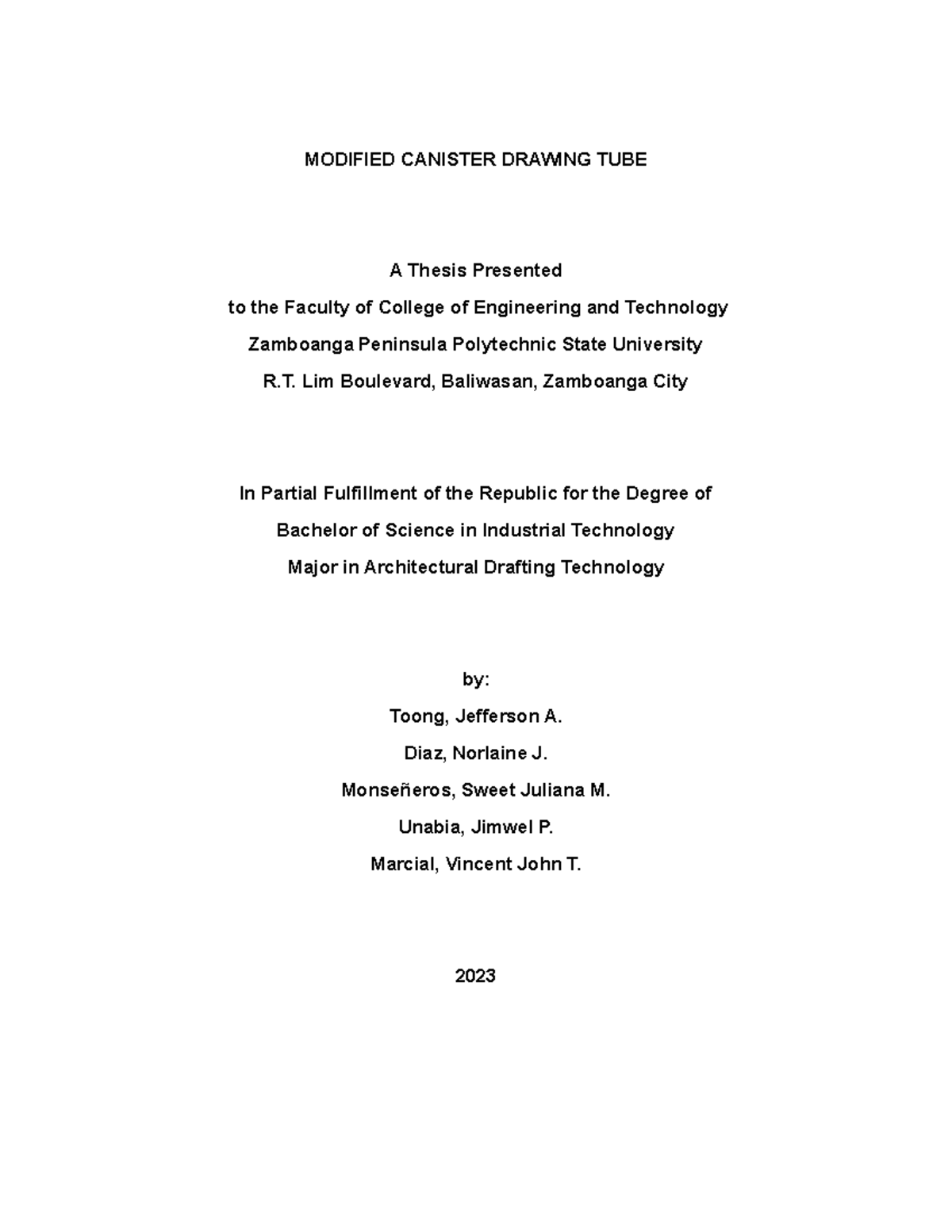 Modified Canister Drawing Tube Project for BSIT-ADT Students - Studocu