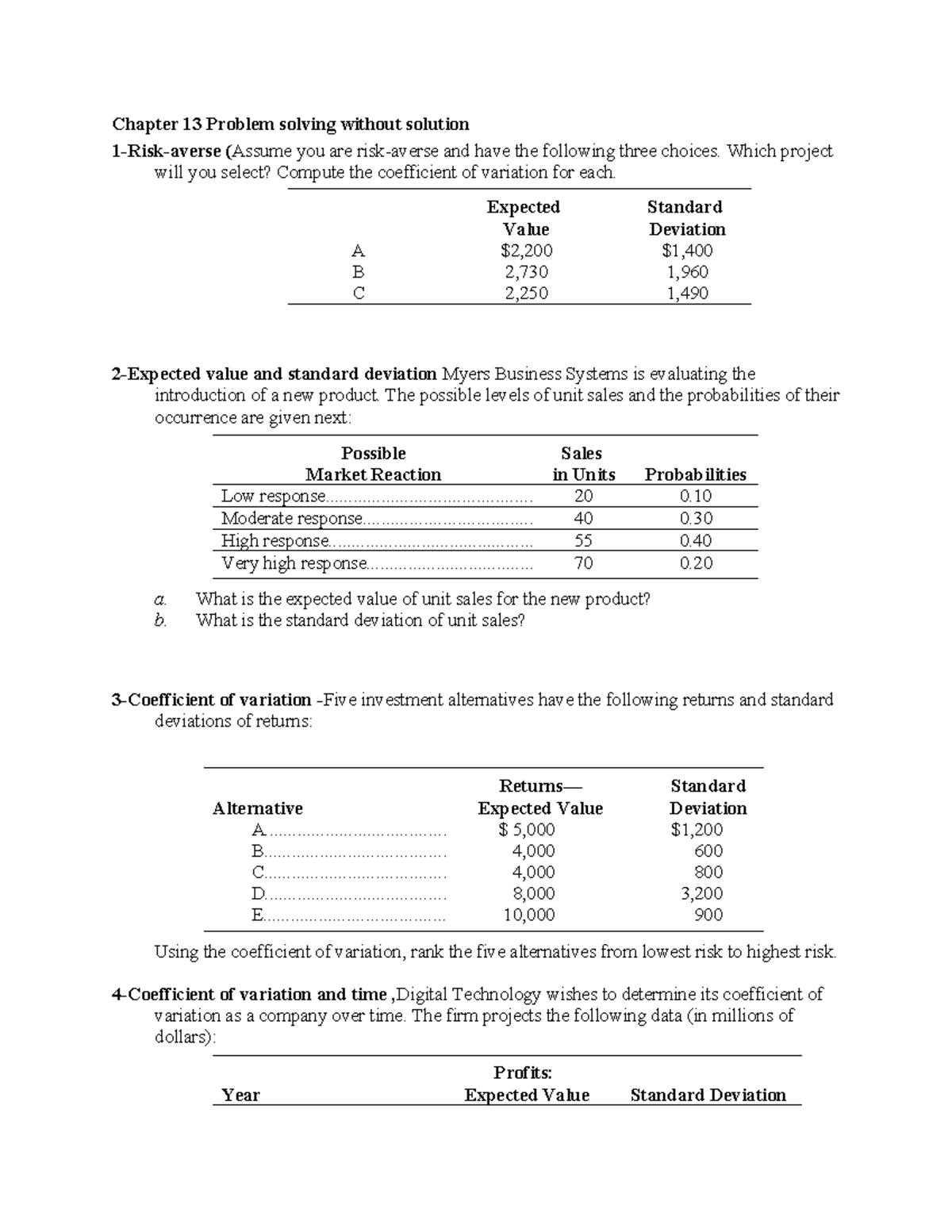 Chapter 13 Revision Questions: Project Selection & Coefficient of ...