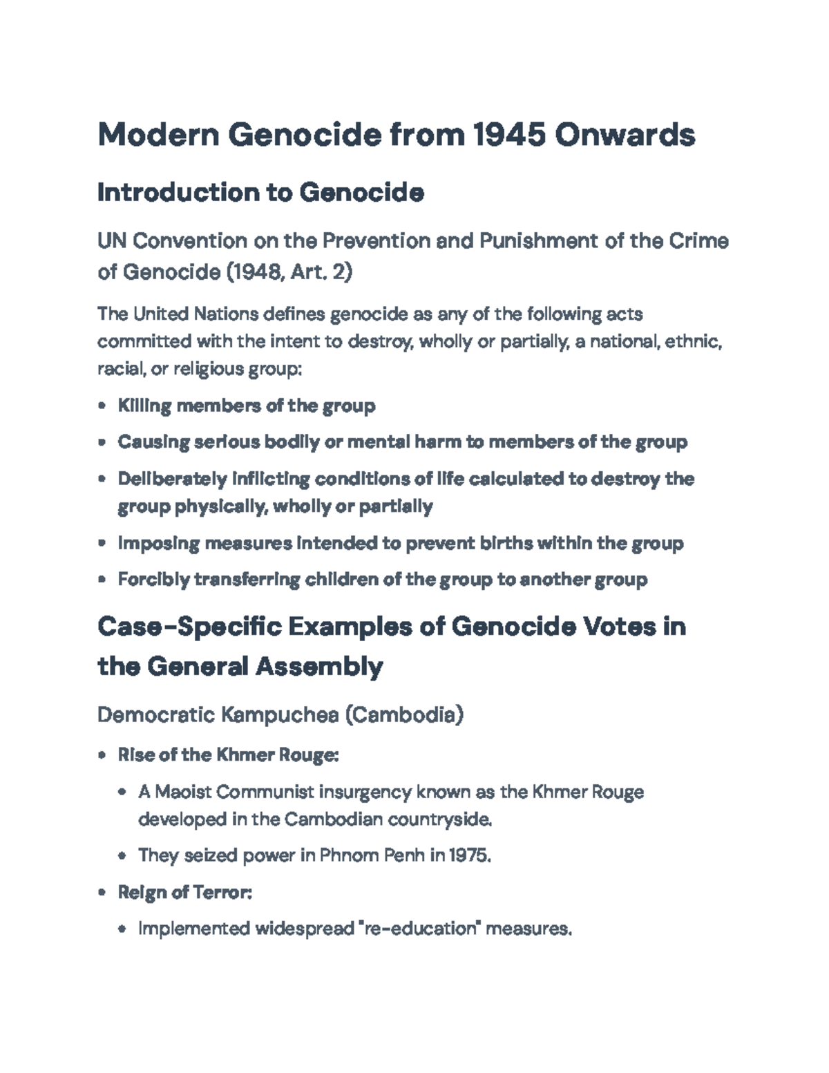 Modern Genocide: Case Studies and International Responses (HIST 101 ...