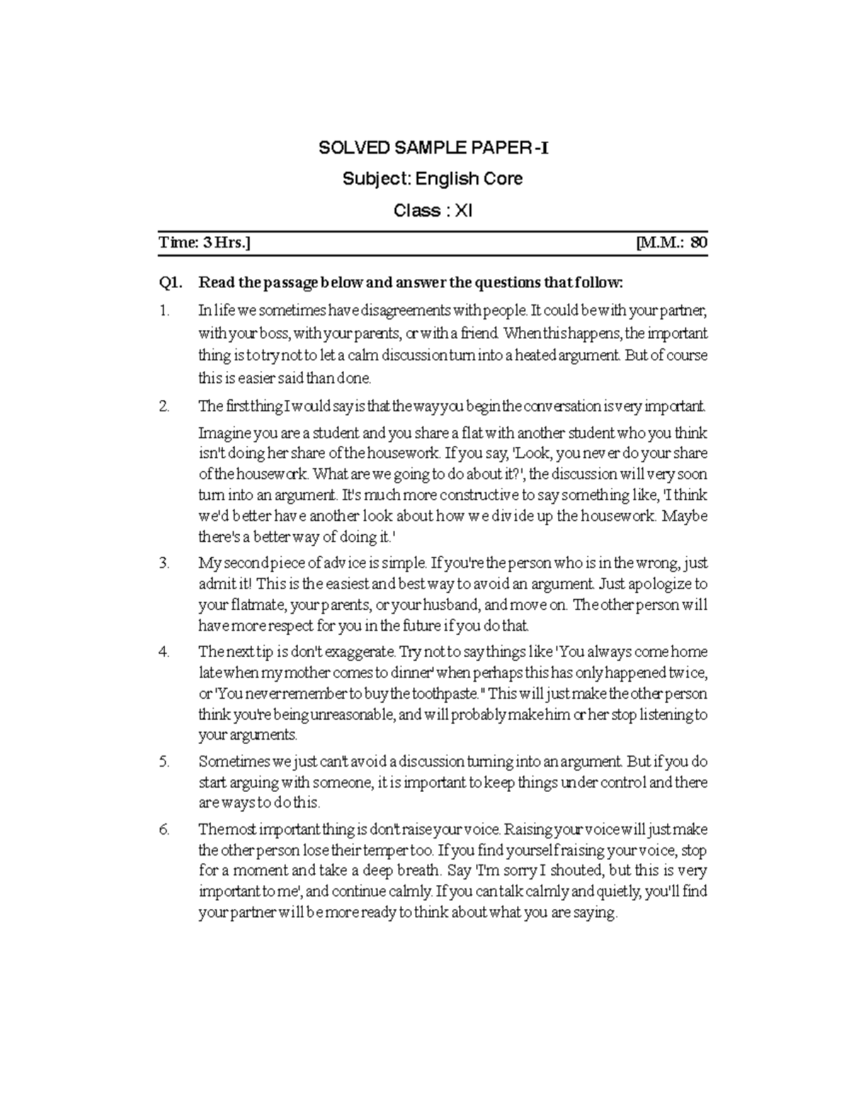 English Core Class XI: Solved Sample Paper with Tips on Argument ...
