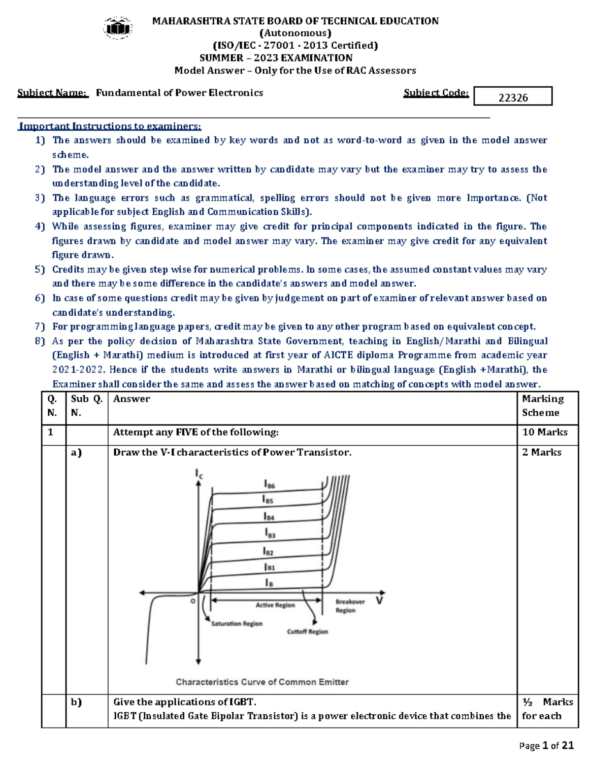 22626 - S 24 Model Answer Paper for Utilization of Electrical Energy ...