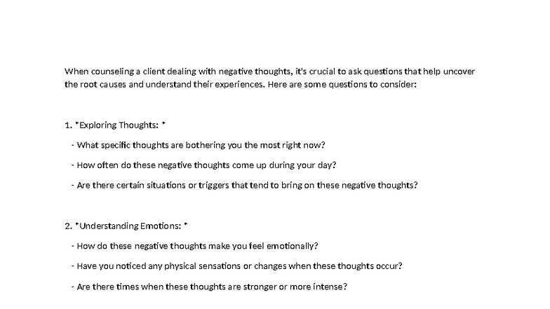 Counseling Strategies for Clients with Negative Thoughts - Studocu