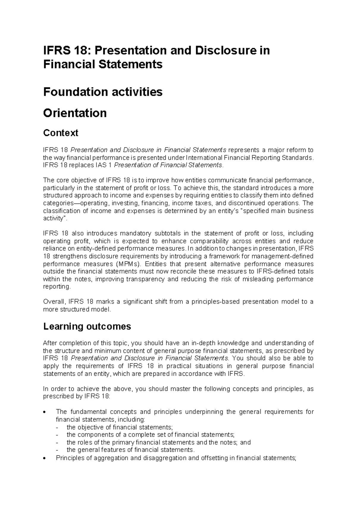 IFRS 18: Presentation & Disclosure in Financial Statements Overview ...