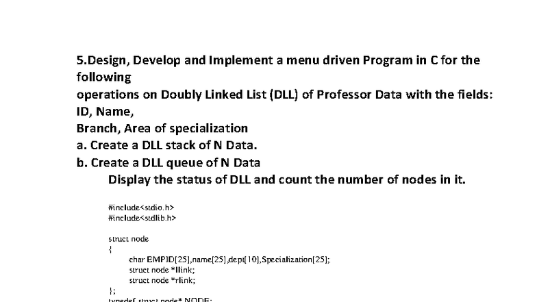 DLL Program LP: Menu-Driven Operations on Doubly Linked List - Studocu