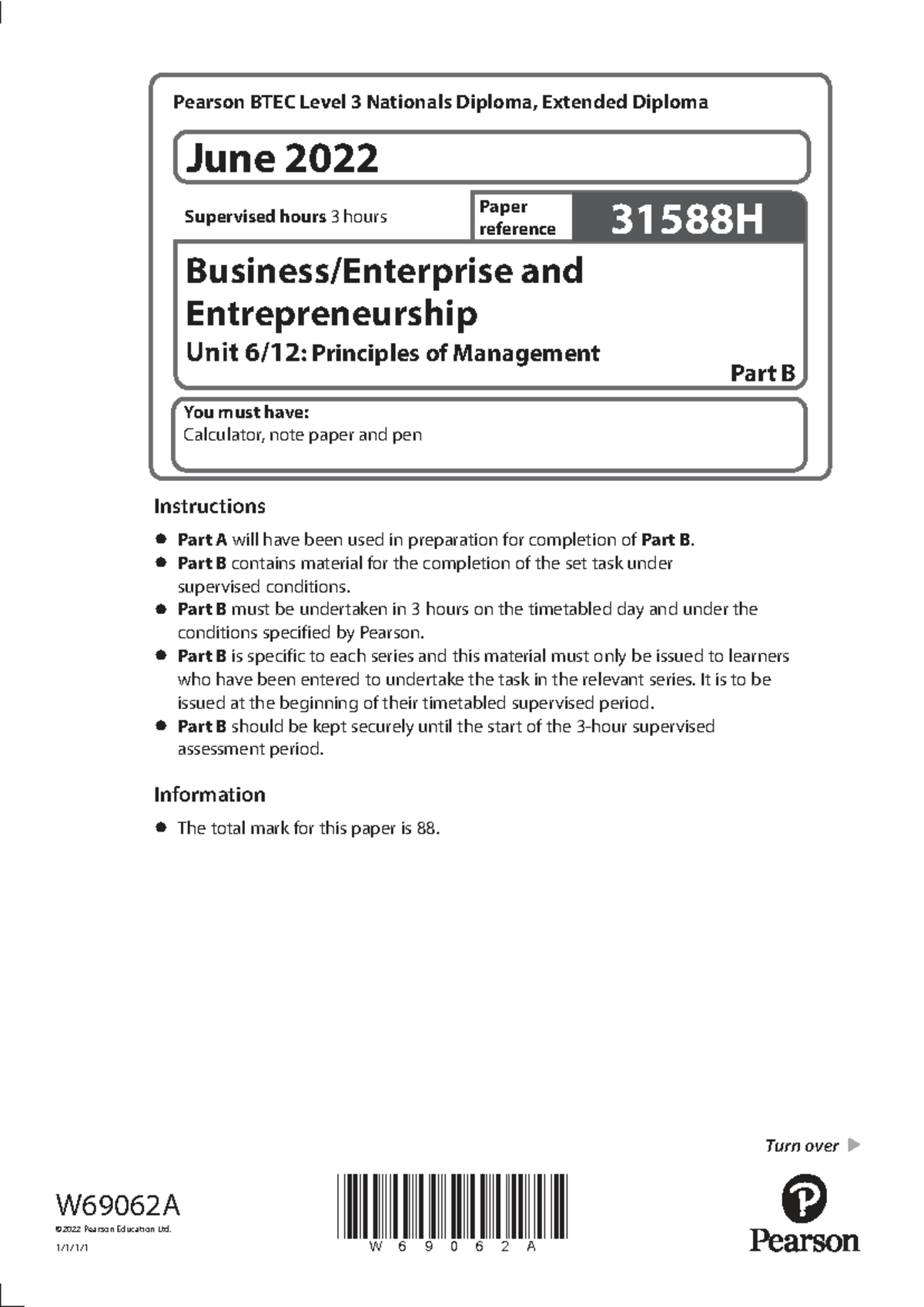 Mock Exam Paper: BTEC Level 3 Unit 6 - Entrepreneurship Management Part ...