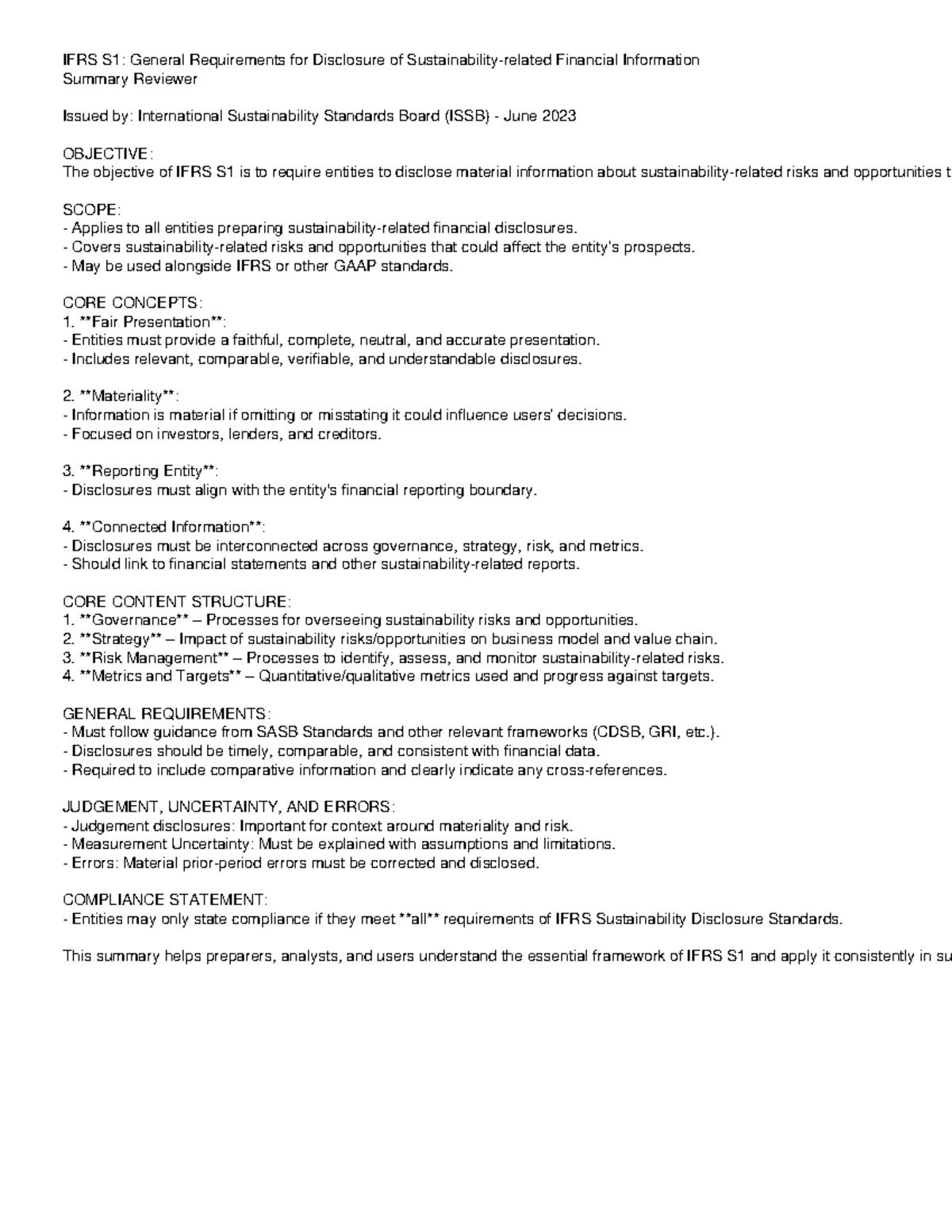 IFRS S1 Sustainability Disclosure Summary - IFRS S1: General ...