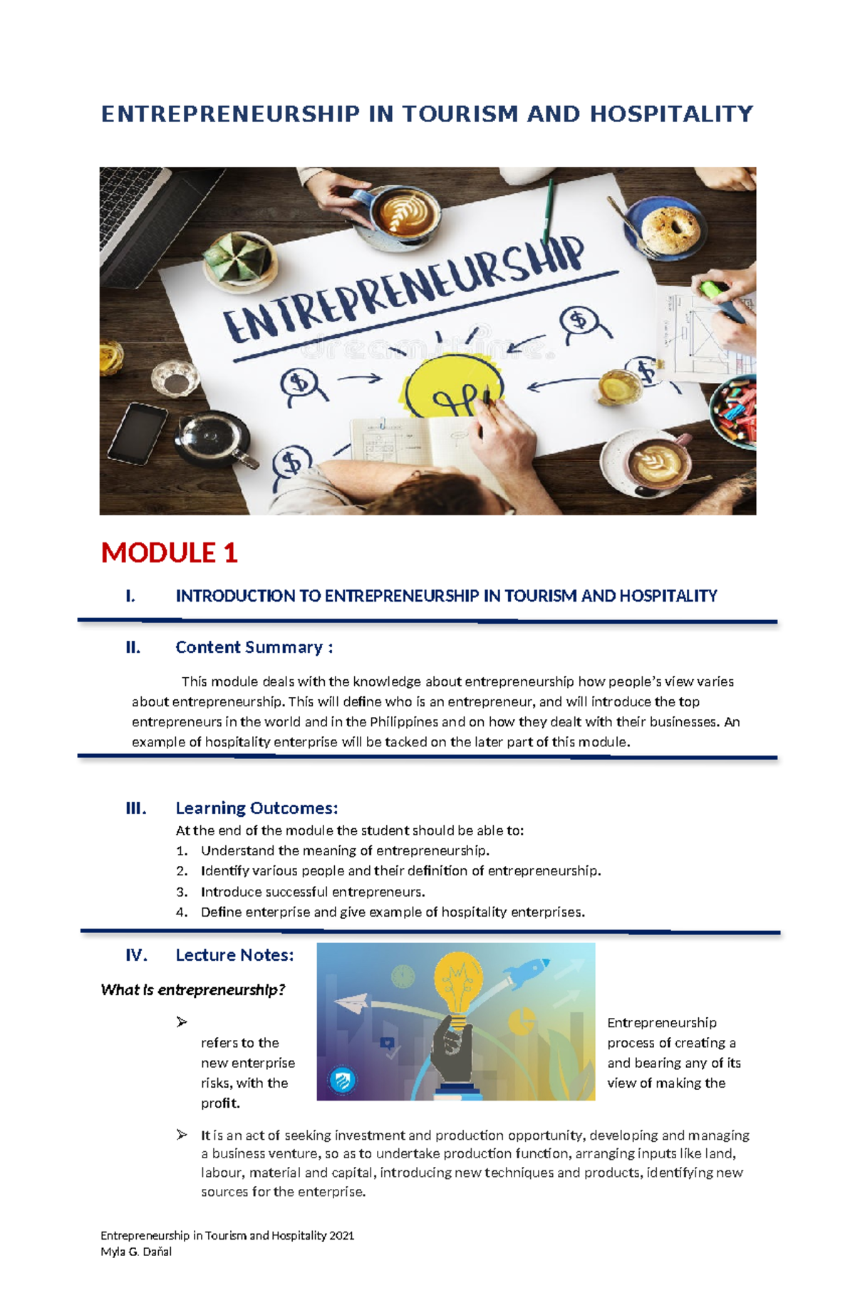 ENT 101: Intro to Entrepreneurship in Tourism & Hospitality Lecture ...