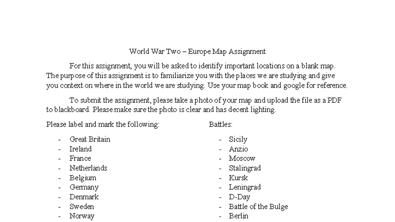 WWII Europe Map Assignment - Identify Key Locations - Studocu