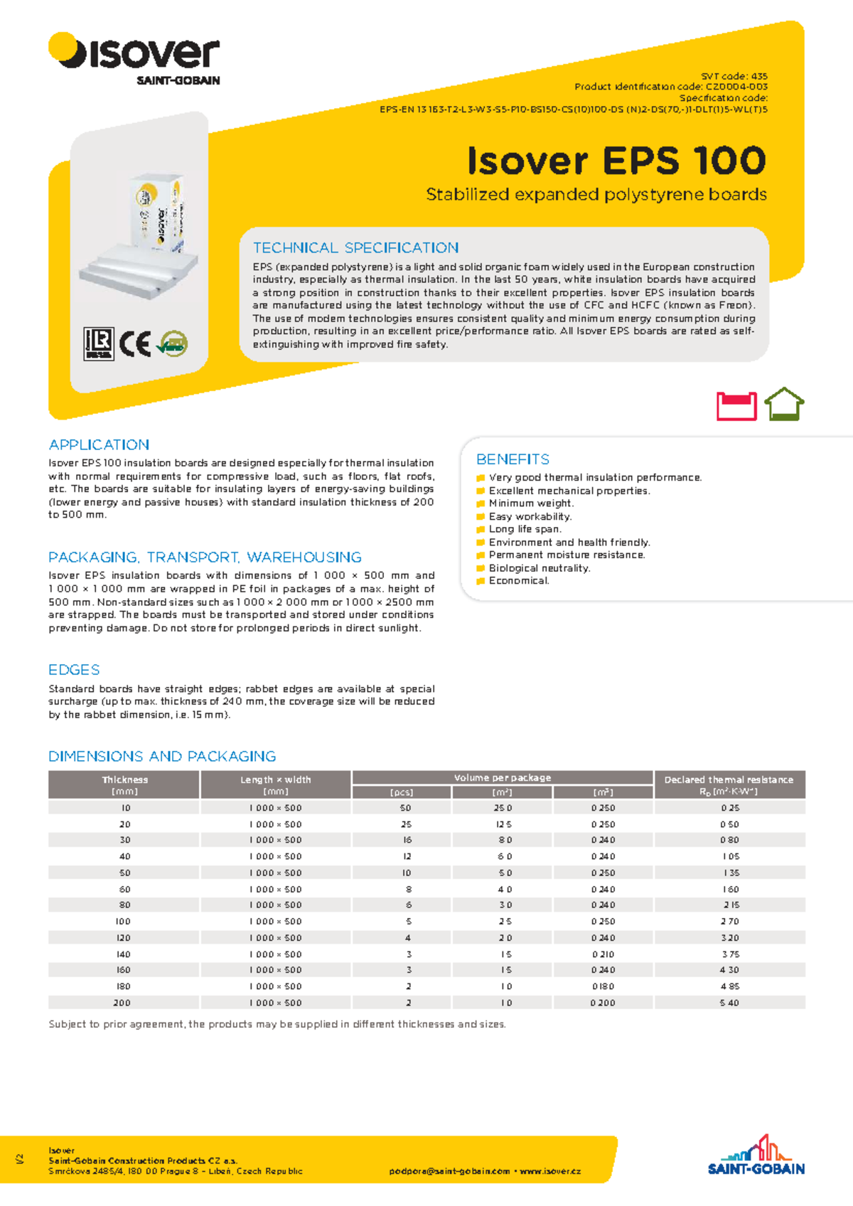 TL Isover EPS 100 Technical Specification for Insulation Boards - Studocu
