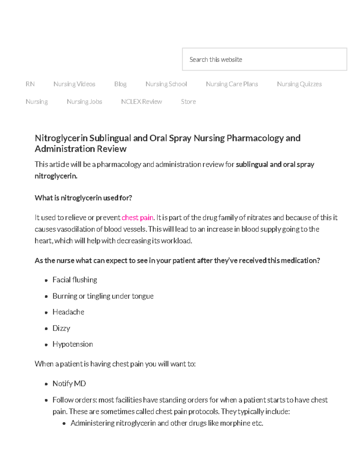 Nitroglycerin Sublingual and Oral Spray Nursing Pharmacology and ...