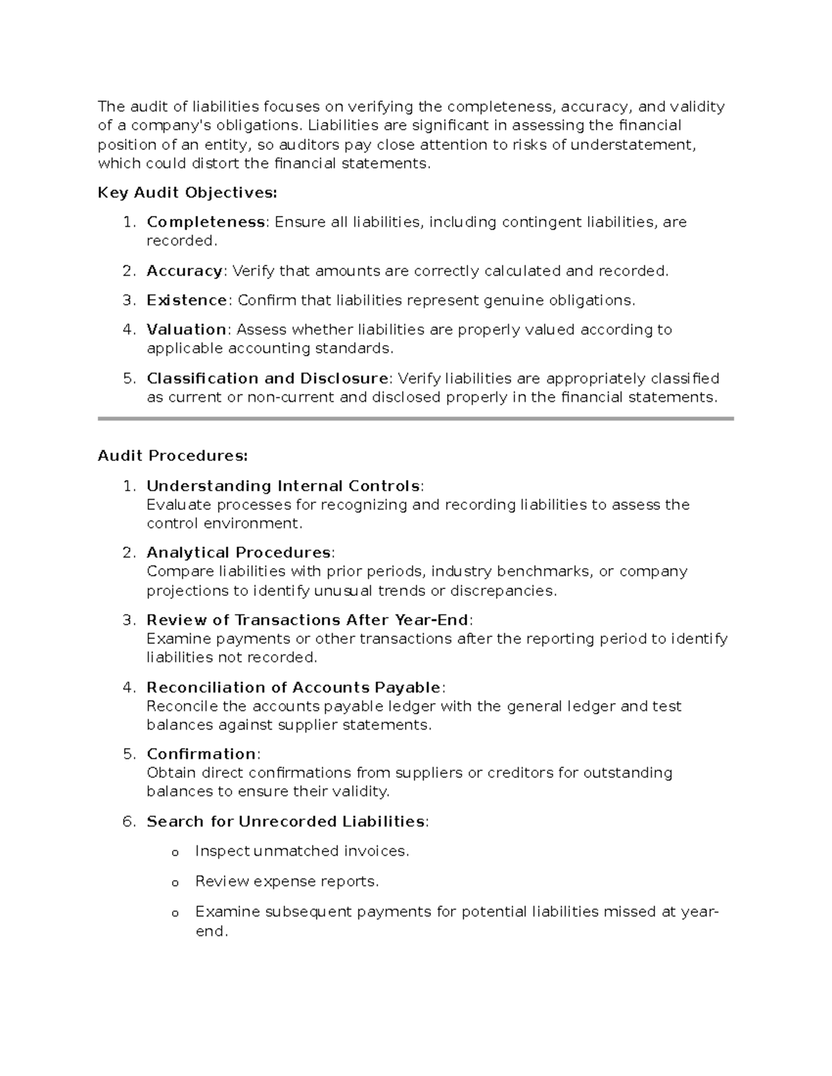 7 - The audit of liabilities focuses on verifying the completeness ...