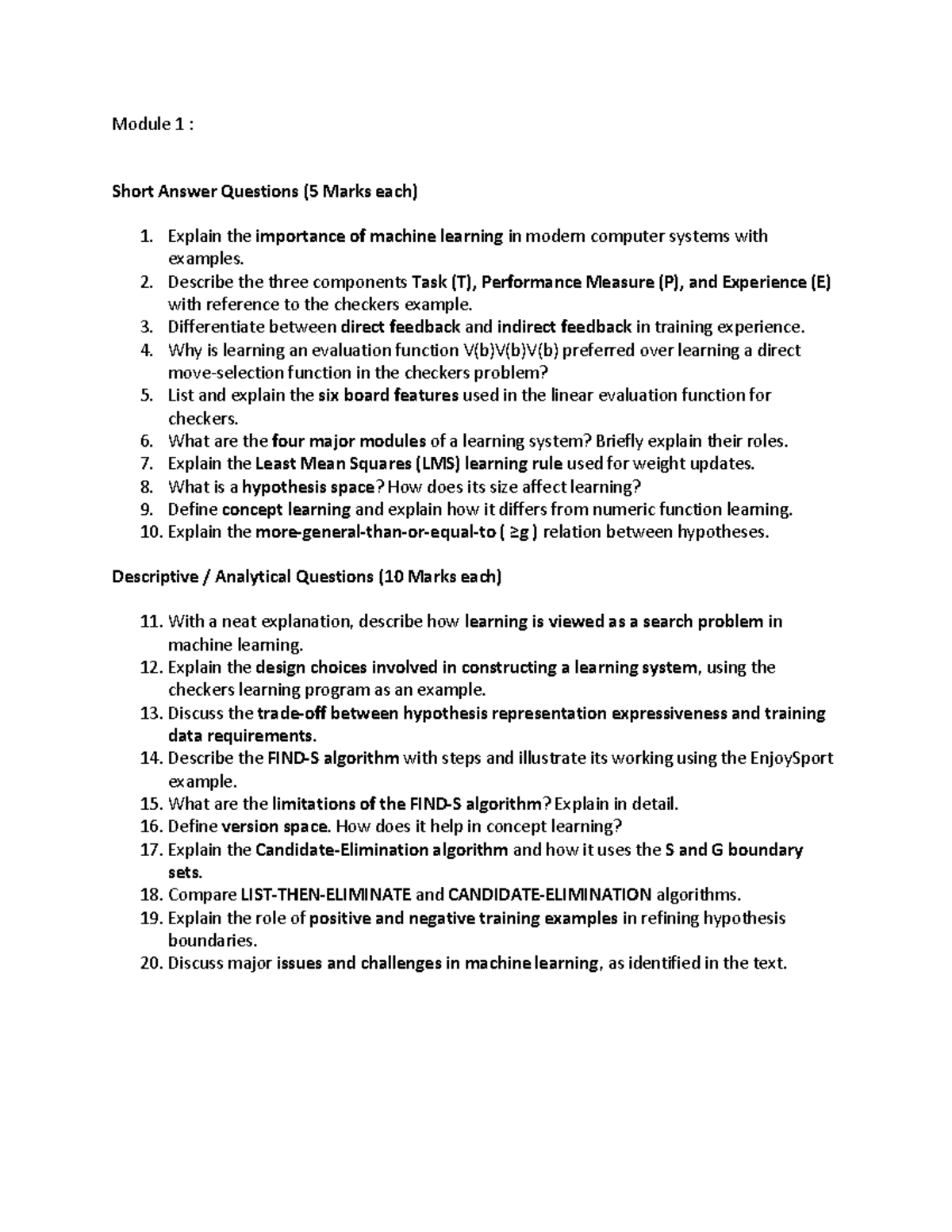 ML - II Question Bank: Short & Descriptive Answers on Machine Learning ...