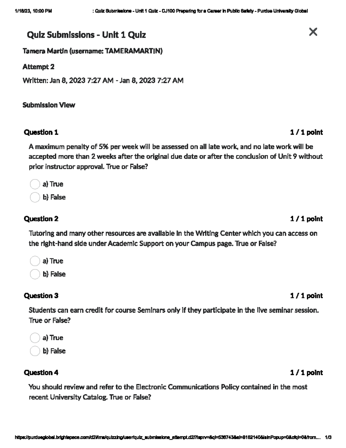 QUIZ 1 Submissions - QUIZ 1 UNIT 1 - 10:00 PM : Quiz Submissions Unit 1 ...