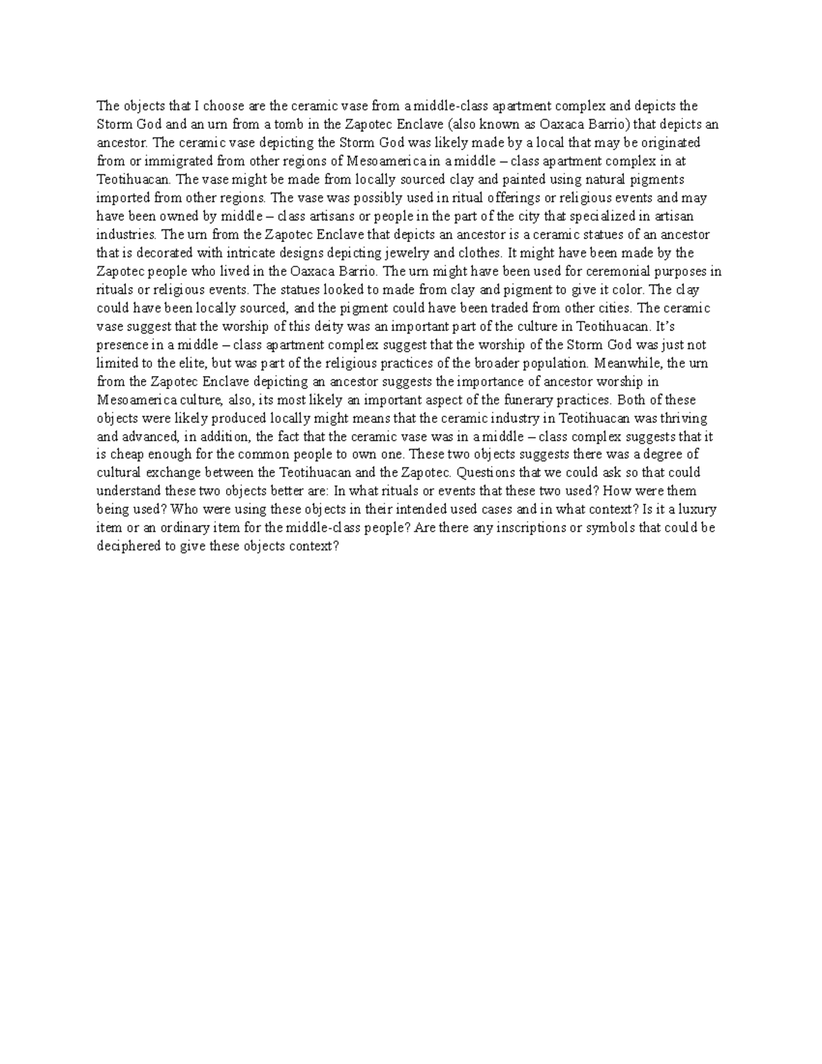 Writing 4 - Assignment 4: Analyzing Ceramics from Mesoamerica - Studocu
