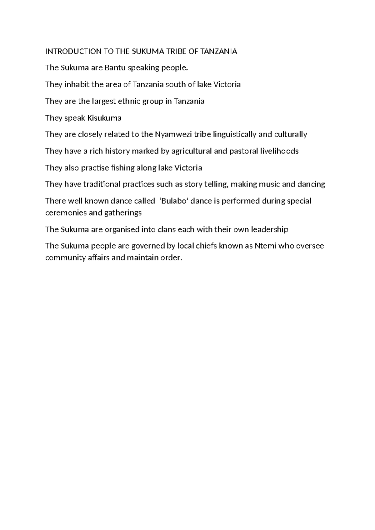 Introduction to the Sukuma Tribe of Tanzania: Culture & Traditions ...