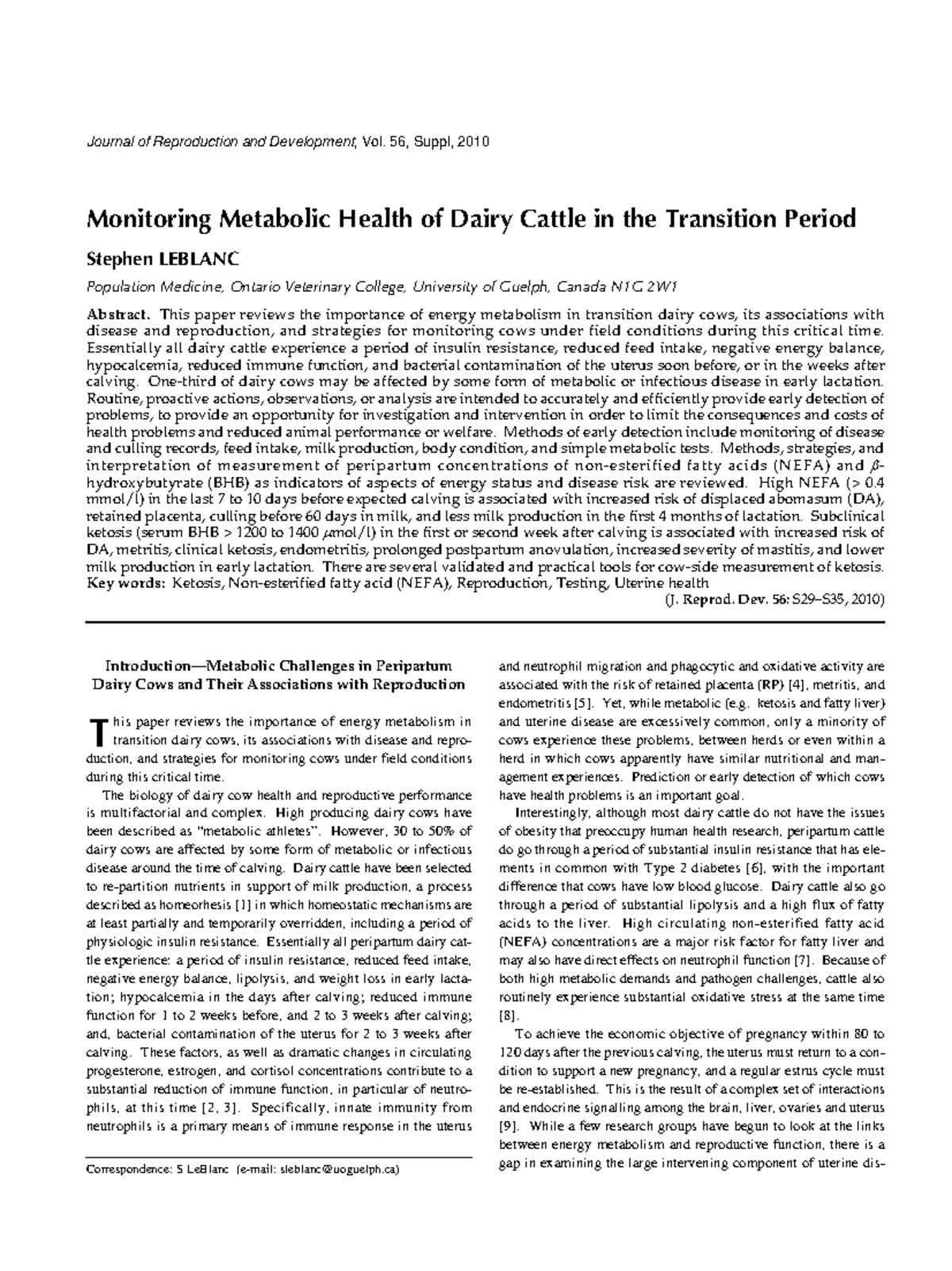 Monitoring Metabolic Health of Dairy Cattle in Transition Period (DVM ...