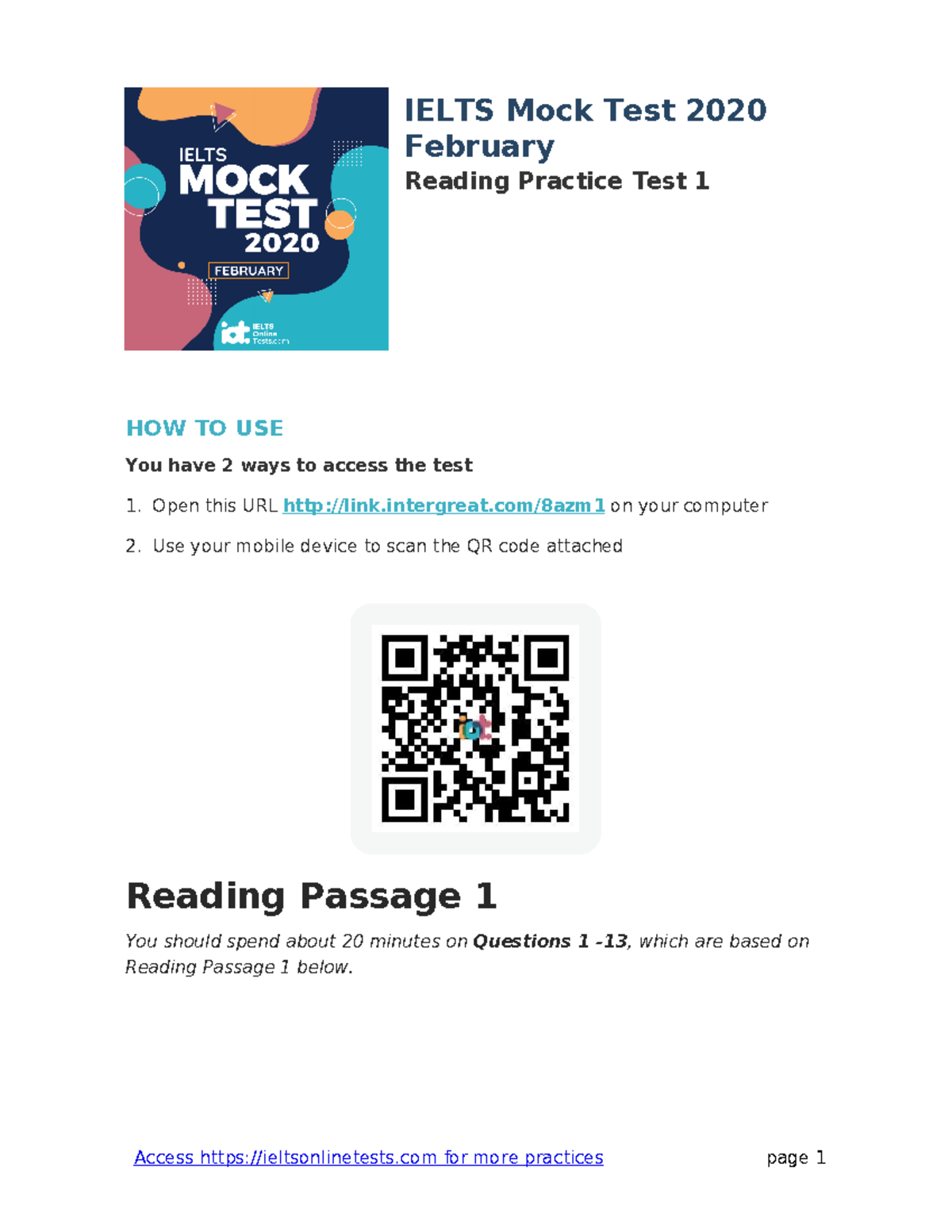 IELTS Mock Test 2020: February Reading Practice Test 1 - Studocu