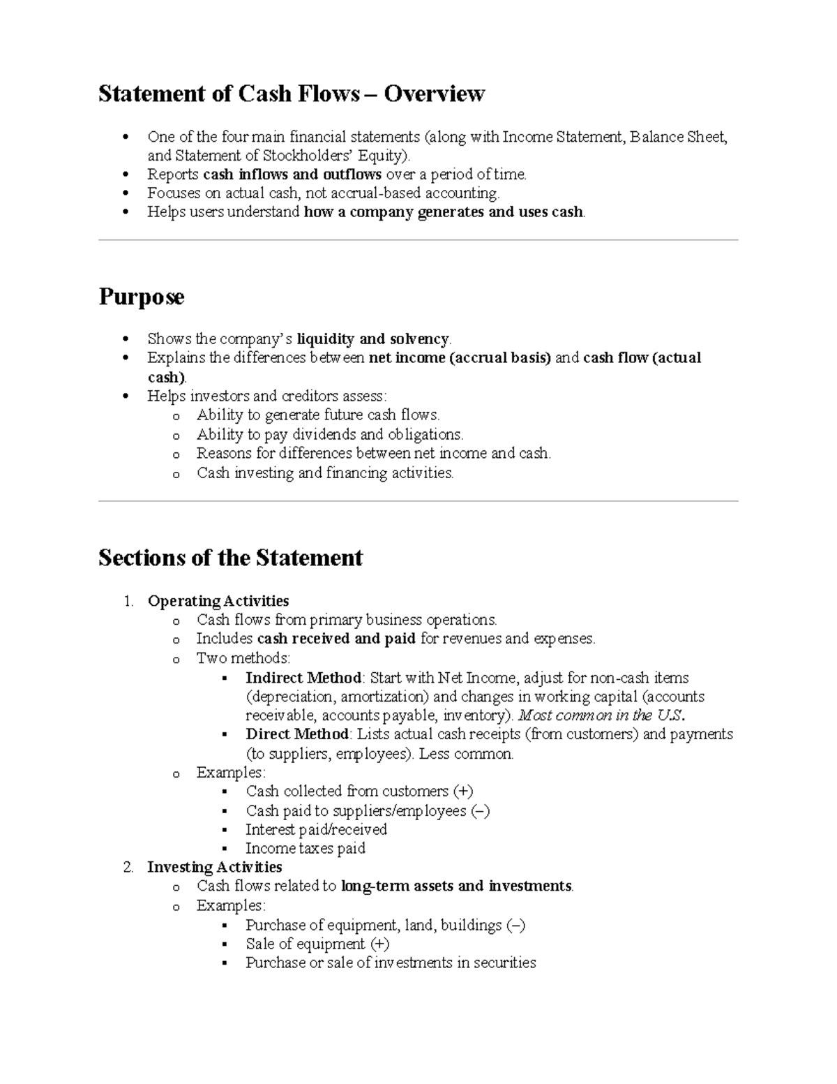Statement of Cash Flows Overview: Key Insights and Analysis - Studocu