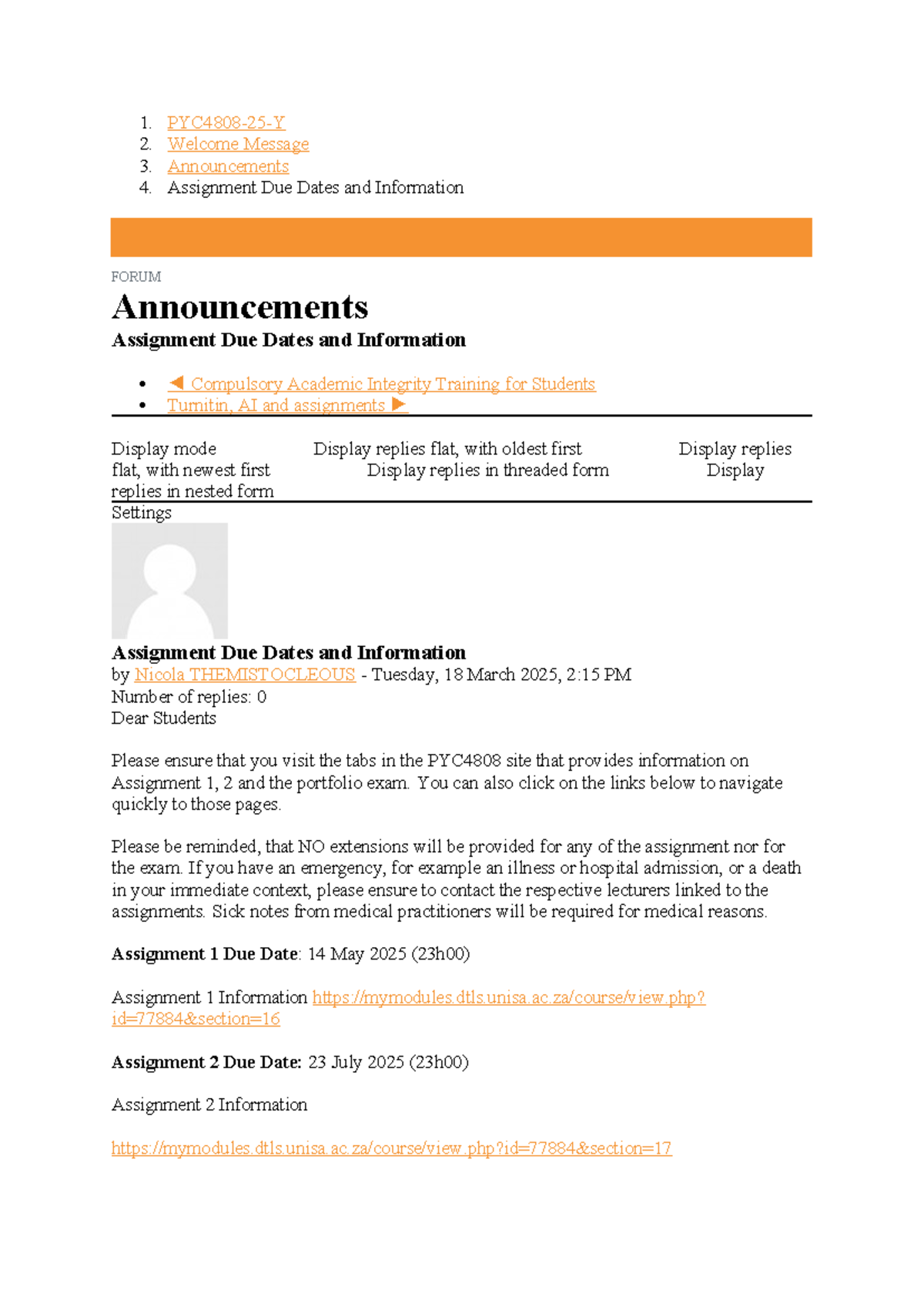 PYC4808 Assignment Due Dates and Important Announcements - Studocu
