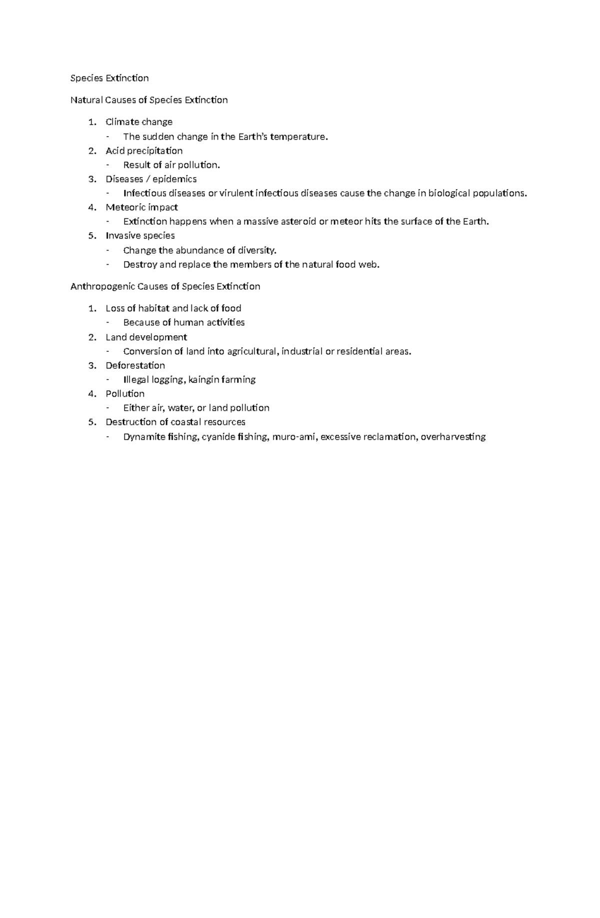 Species Extinction - materials - Species Extinction Natural Causes of ...