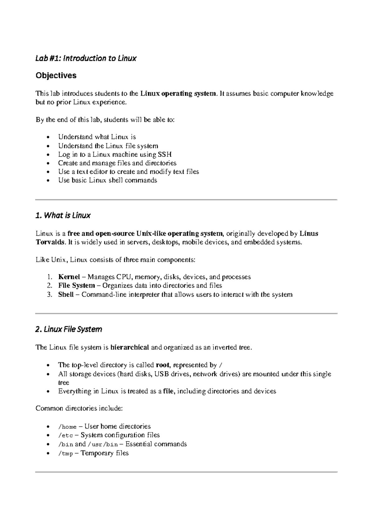 Lab1 - Intro to Linux: Objectives & Basic Commands - Studocu