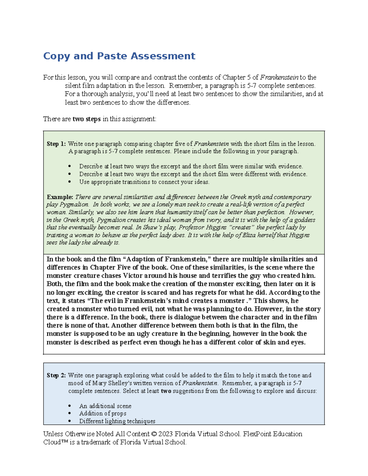 05 02 Copy and Paste Assessment: Analyzing Frankenstein Chapter 5 and ...