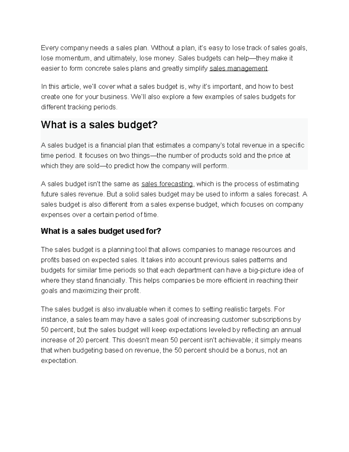 Sales Budget Essentials: Creating Effective Plans for Success - Studocu