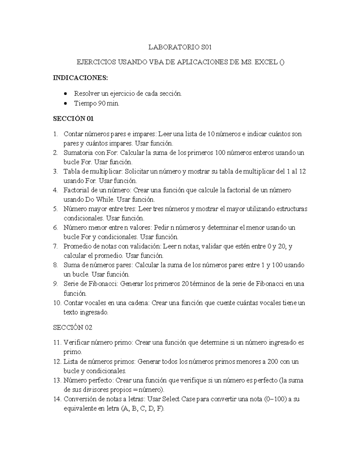 Laboratorio S01: Ejercicios VBA en MS Excel - Guía Práctica - Studocu