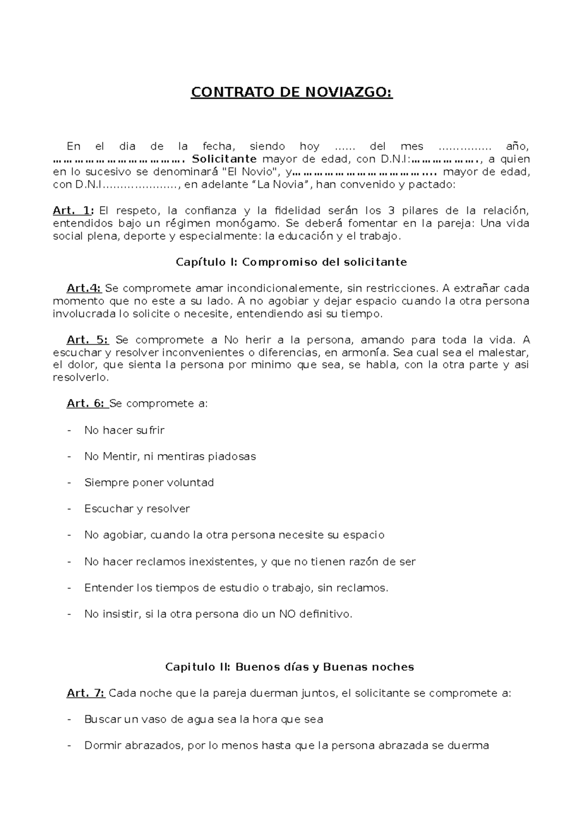 Contrato de Noviazgo - Compromisos y Obligaciones - Studocu