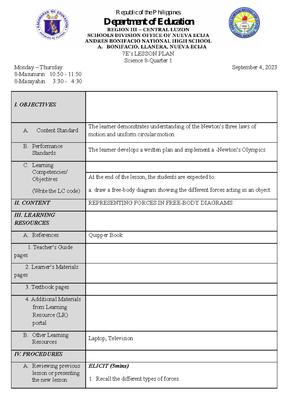 Science 8: Free Body Diagrams in Forces Representation Lesson Plan ...
