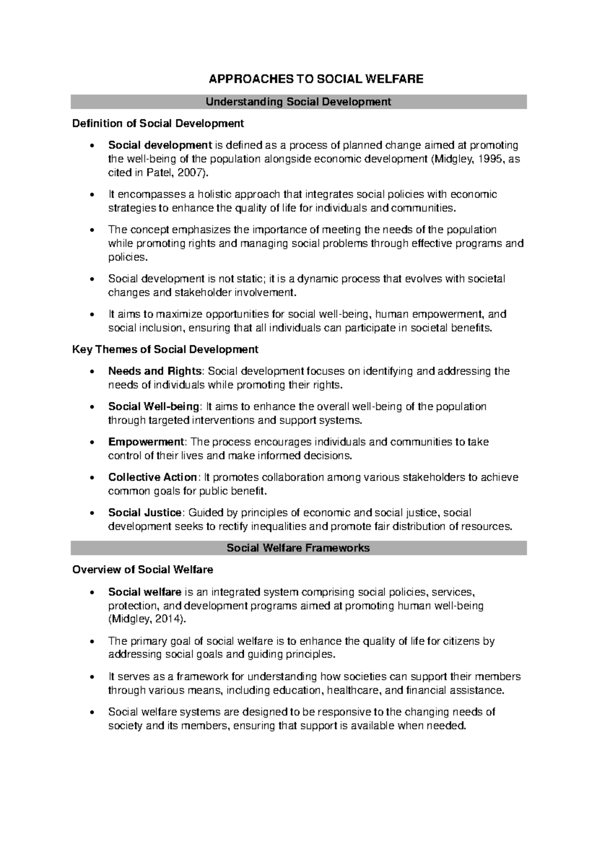 Social Welfare Approaches: Developmental, Residual, and Institutional ...
