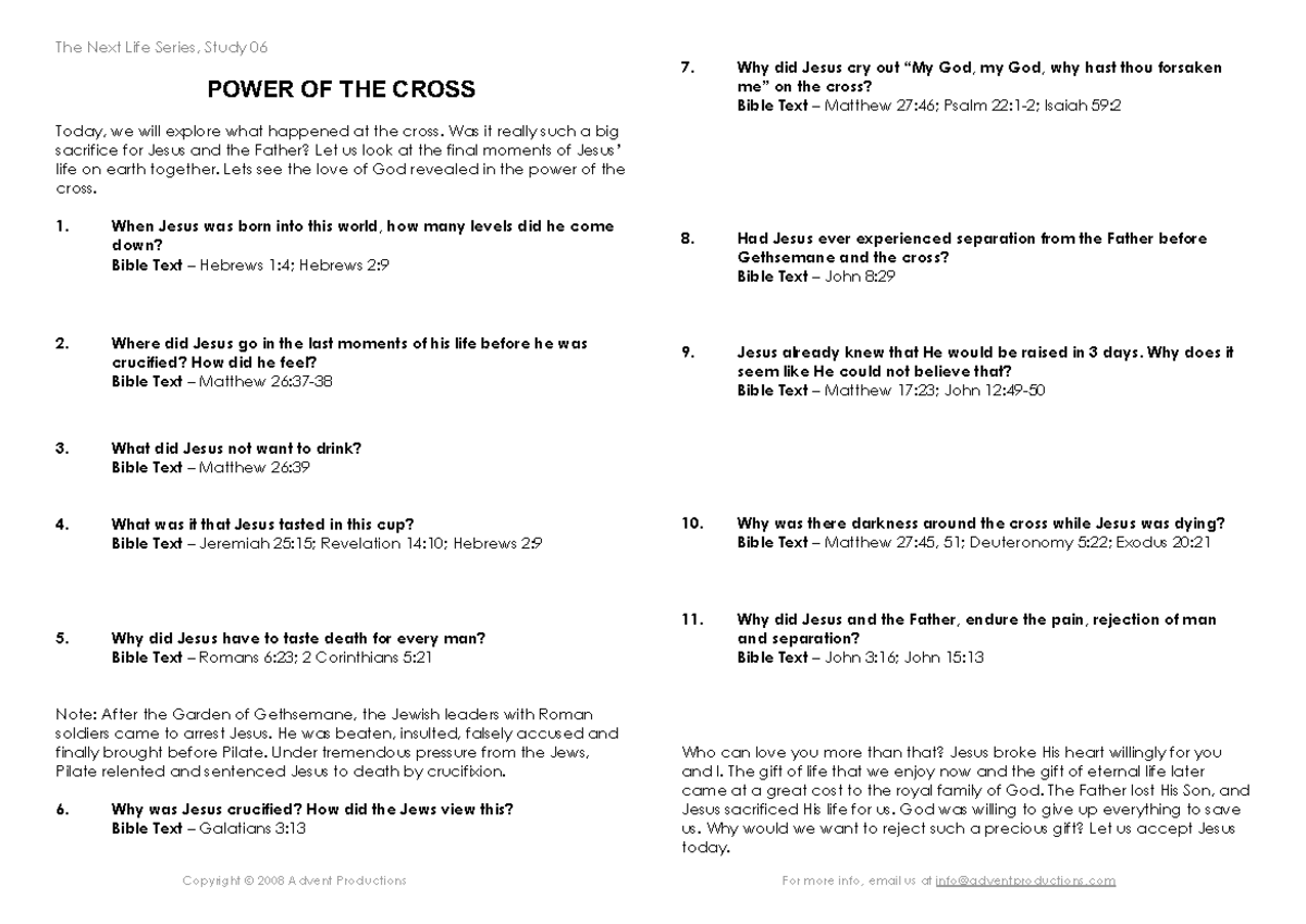06 Power of the Cross - handout - The Next Life Series, Study 06 ...