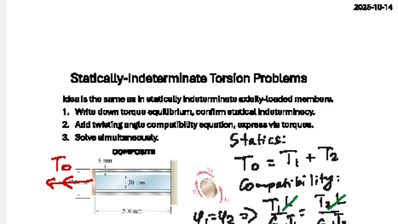 ENME317 Torsion Problems: Analysis of Statically Indeterminate Members - Studocu