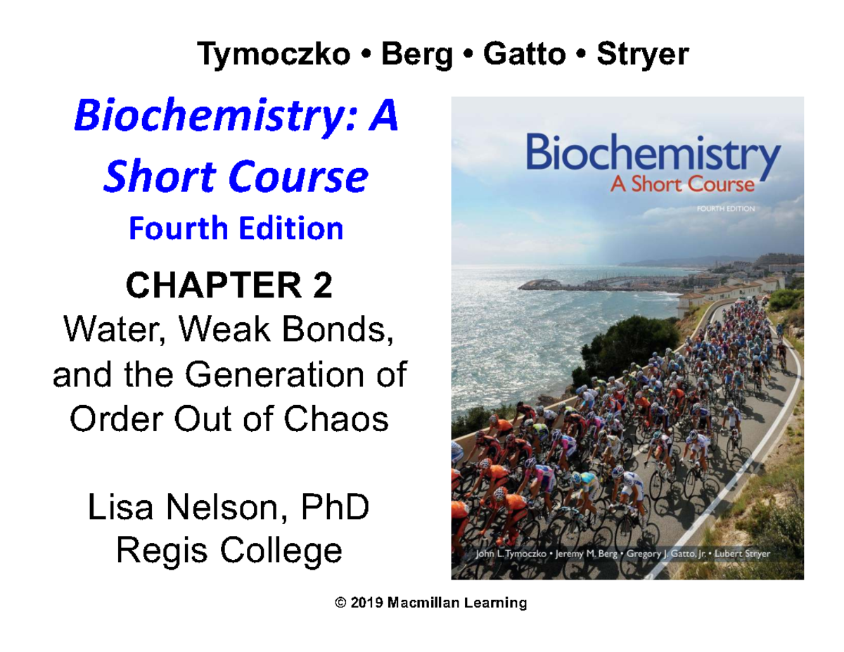 Biochemistry (CH 2): Water, Weak Bonds & Order Formation - Studocu