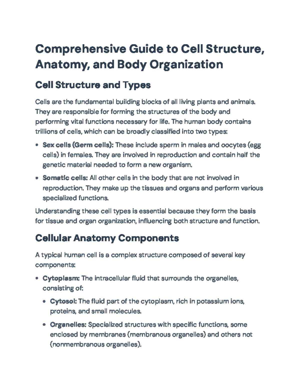Comprehensive Guide to Cell Structure and Anatomy (BIO 101) - Studocu